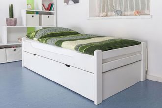 Steiner Shopping Möbel Kinderbett/Jugendbett Easy Premium Line K1/1h inkl. 2. Liegeplatz und 2 Abdeckblenden, 90 x 200 cm Buche Vollholz massiv weiß lackiert
