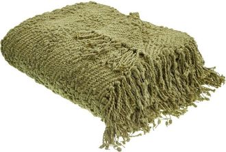 Beliani Decke Olivgrün aus Baumwolle Acryl 220 x 240 cm mit Quasten Fransen Tagesdecke Kuscheldecke Wohndecke Wohnaccessoires Wohnzimmer Schlafzimmer