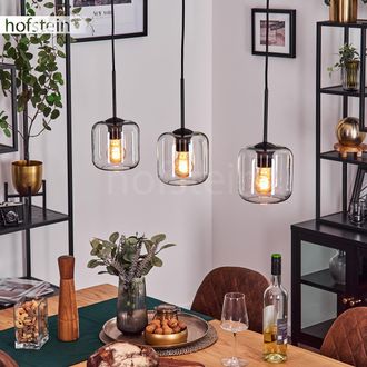 HOFSTEIN H&auml;ngeleuchte Lauden, H&auml;ngelampe aus Metall/Glas in Schwarz/Klar, Leuchte im modernen Retro/Vintage-Design mit Schirmen aus Glas (&Oslash; 20 cm), H&ouml;he max. 1