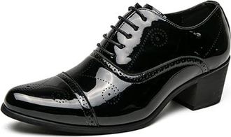 Generic Chaussures à talons hauts en cuir verni floral à lacets pour homme - Chaussures Oxford - Noir rouge et blanc, Noir, 41 1/3 EU