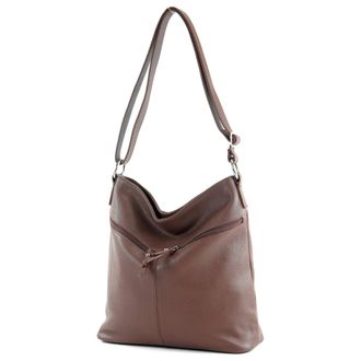 modamoda.de T196 Damen Leder Schultertasche Umh&auml;ngetasche handmade in Italy, Farbe:Schokobraun