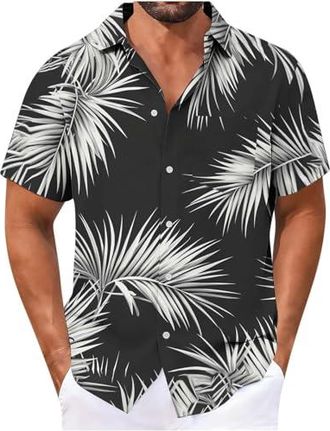 Generic Chemise hawa&iuml;enne d&eacute;contract&eacute;e et confortable pour homme - Col rabattu - L&eacute;g&egrave;re et respirante - Classique - Chemise de plage &agrave; manches courtes - Chemi