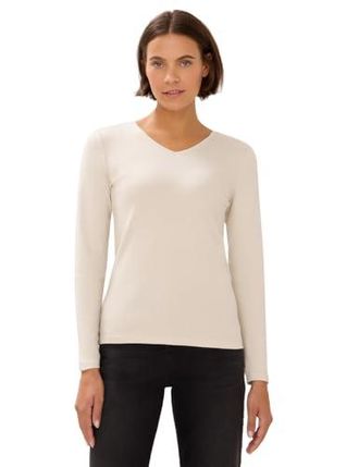 Cecil 3227271 T-Shirt à Manches Longues et col en V, Oat Milk Beige, XL Femmes