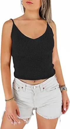 JOPHY & CO. Crop Top Femme Col en V &agrave; &Eacute;paules &Eacute;troites en Coton Stretch (code 1501), Noir, XXL