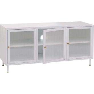 Hhg [NEUWERTIG] TV-Rack HHG-438, Lowboard TV-Schrank Sideboard T&uuml;ren Stauf&auml;cher Industrial Metall Schilfglas 58x120x40cm wei&szlig;