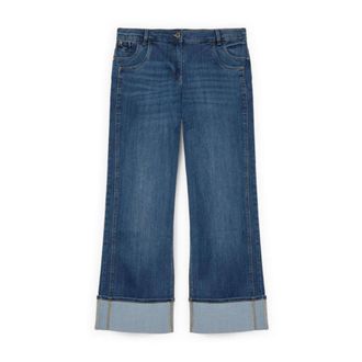 Fiorella Rubino Femme, Jeans, Bleu, Taille: 48 FR Jean droit avec maxi revers et double poche