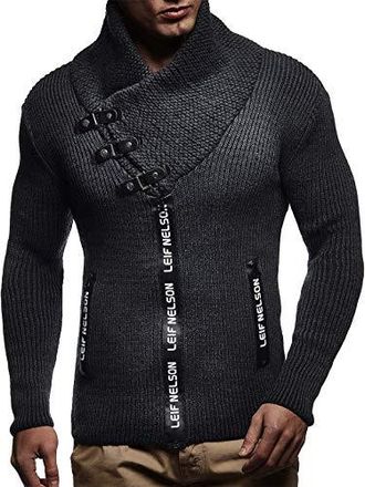 LEIF NELSON Veste Homme Cardigan avec col châle zippé Veste dhiver Veste décontractée LN5465 Anthracite Noir XXL