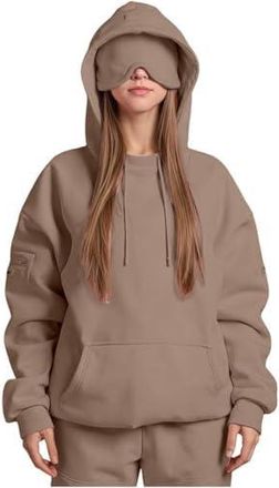 Generic Sweat &agrave; capuche avec masque pour les yeux - Unisexe - Surdimensionn&eacute; - Pour avion - Poches zipp&eacute;es - Confortable - Vacances - A&eacute;roport, marron, 3XL