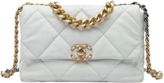 Chanel Pre-owned Sac Grand Mod&egrave;le 19 &agrave; rabat - Femme - Pre-owned - Blanc - Taille: ONE Size