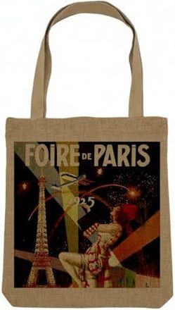 Fabulous Sac Shopping Tote Bag Aspect Lin - Art Deco Foire de Paris Affiche Ancienne Vintage 1925 - Sac de Courses Toile Epaisse 360g Beige Naturel Cabas Port&eacute;