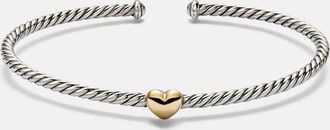 David Yurman Armreif Micro Cable Flex Heart Station aus Sterlingsilber mit 14kt Gelbgold (585/1000)