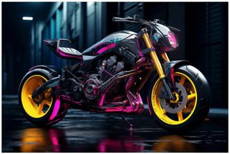 Wallario K&uuml;chenr&uuml;ckwand aus Glas 90 x 60 cm, Motiv: Neon-Cyberbike | Spritzschutz abwischbar & pflegeleicht