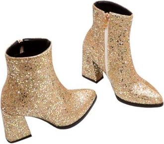 Frcolor Femme &agrave; Talon Haut avec Sequins Courtes et &Eacute;l&eacute;gantes Bottines Hiver &agrave; Fermeture &Eacute;clair Antid&eacute;rapantes et Confortables pour D&eacute;tente et Sorties