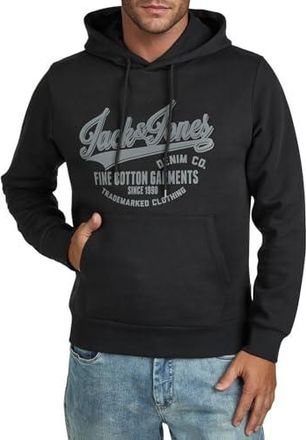 Jack & Jones JJEADRIAN Sweat à capuche pour homme - Avec poches kangourou - Coupe droite - Coton imprimé - Noir - Gris - Bleu - Tailles S, M, L, XL, XXL, 3XL, S