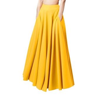 Generic Jupe longue et ample pour femme, jupe d&eacute;contract&eacute;e &agrave; taille &eacute;lastique, jupe pliss&eacute;e unie pour femme, jupe imprim&eacute;e pour femme grande taille, jaune, S
