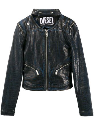 Diesel veste de moto &agrave; effet craquel&eacute; - Bleu