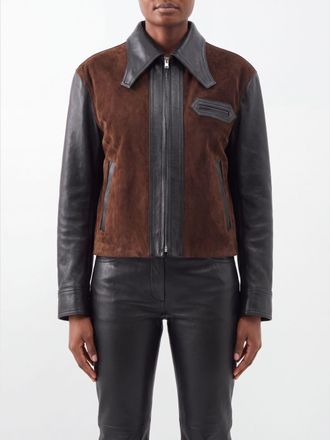 Marni Veste courte en cuir su&eacute;d&eacute; bicolore avec fermeture zipp&eacute;e