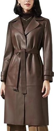Generic Trench d&eacute;contract&eacute; mi-long en cuir v&eacute;ritable peau de mouton pour femme - Veste dext&eacute;rieur printemps automne, EN8, XL