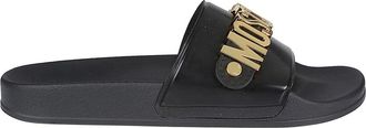 Moschino Homme, Chaussures, Noir, Taille: 43 EU Logo Print Pool25 Slides