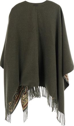 Ferragamo Cashmere Wool Blend with Leather Trim Cape - Green