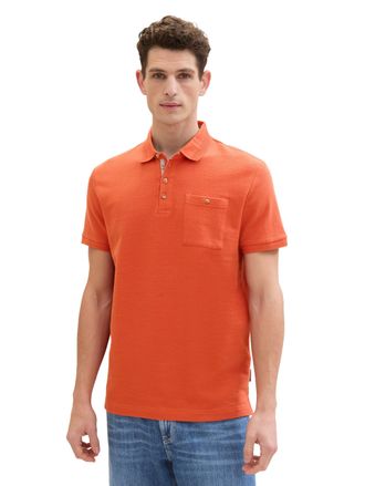 Tom Tailor Herren Basic Poloshirt mit Struktur, marocco orange, S