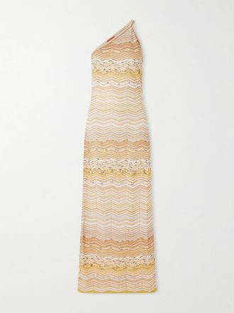 Missoni Asymmetrisches Maxikleid Aus Metallic-häkelstrick Mit Pailletten Und Streifen - Gold
