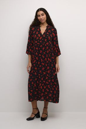 Kaffe Kleid A-shape black red