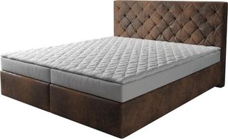 DELIFE Boxspringbett Dream-Great Braun Vintage 180x200 cm mit Matratze und Topper