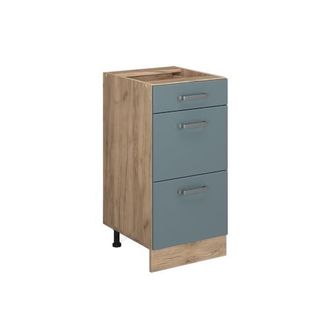 Vicco Meuble Cuisine R-Line, Bleu-Gris/Ch&ecirc;ne de Force dor&eacute;, 40 cm avec tiroirs, sans Plan de Travail