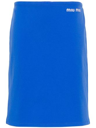 Miu Miu jupe crayon &agrave; logo brod&eacute; - Bleu