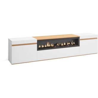 Skraut Home Skraut Home - TV-Schrank, Lowboard, f&uuml;r Wohnzimmer und Esszimmer, 200x35x45cm, F&uuml;r TV-Ger&auml;te bis zu 80, Elektrokamin., Moderner Stil, Wei&szlig; und Eiche