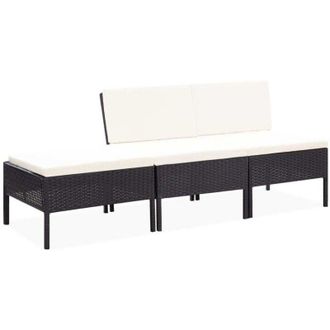 vidaXL 3-tlg. Garten-Lounge-Set mit Auflagen Poly Rattan Schwarz - Vidaxl