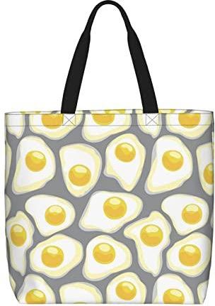 Generic Sac De Courses Motif DOEuf Au Plat Sac &Agrave; Bandouli&egrave;re En Toile Avec Poign&eacute;es Lavables Sacs En Toile Pour Femmes, Pour Filles, Femmes, Tous Les Jours, S