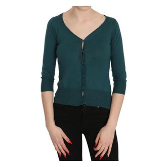 Pink Memories Blau Gr&uuml;n Baumwoll Cardigan Top - - Knitwear - Damen - Blau - 2XS