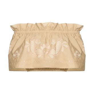 Twinset Femme, Tops, Beige, Taille: 36 FR Top &eacute;paules d&eacute;nud&eacute;es en popeline avec broderie