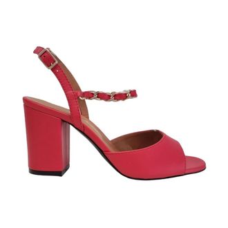 Via Roma 15 Korallrote Lederketten-Sandalen - - Shoes - Damen - Rot - 40 EU
