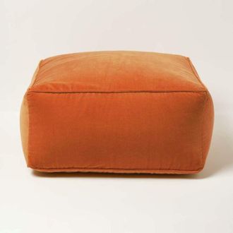 Homescapes Pouf carr&eacute; en velours Orange