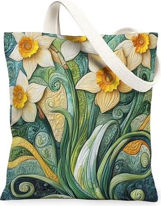 Generic Sac fourre-tout en toile de 33 x 38 cm, motif floral de style quilled pour femme, sac fourre-tout r&eacute;utilisable pour femme, peinture esth&eacute;tique, d&eacute;cora