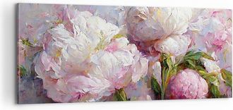 Arttor Panorama Bilder auf Leinwand 100x40cm Leinwandbild Blumen Pfingstrosen Klassizismus Groß Wanddeko Bild Schlafzimmer Wandbilder Dekoration Wohnzimmer W