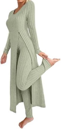 Generic Femme Ensembles Pantalon 2 Pieces D&eacute;contract&eacute;e Loungewear Manches Longues Tricot&eacute; Top et Leggings Ensemble Casual Outfit Set Jogging Tenue De Sport Au