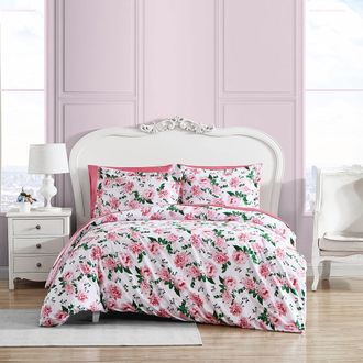 Betsey Johnson Queen-Bettw&auml;sche-Set, wendbare Bettw&auml;sche mit passenden Kissenbez&uuml;gen, ideales Valentinstagsgeschenk, bl&uuml;hende Rosen, Rosa, Queensize-Bett