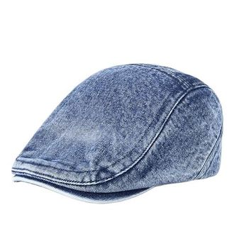 Generic Chapeau vintage en denim d&eacute;lav&eacute; for femme, casquette de taxi, chapeau plat d&eacute;t&eacute; for le soleil Pour lautomne et lhiver(Mid blue)
