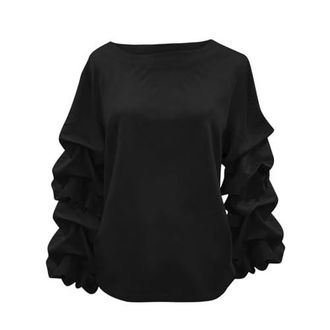 Generic Sweat-shirt confortable pour femme - Haut uni pour femme - Mode hiver - Manches irrégulières - Col rond - Pull solide et décontracté - Coupe ample - V
