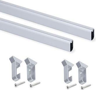 Emuca Kit ovale Kleiderschrankstange 750mm und Stützen, Matt eloxiert, 2 Stück