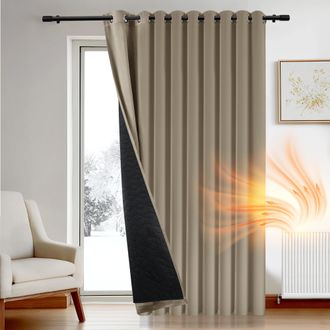 Deconovo Thermovorhang K&auml;lteschutz, Gardinen mit &Ouml;sen gegen K&auml;lte, W&auml;rmeisolierend Vorhang Verdunkelung Wohnzimmer, 260x300cm(H&ouml;hexBreite), Taupe, 1 St&uuml;ck