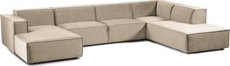 Studio Copenhagen home24 Wohnlandschaft Beige/Beige Samt Shyla 369 x 70 x 234cm Longchair davorstehend links / Ottomane rechts Glamour