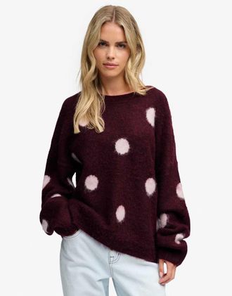 Superdry angerauter gepunkteter Pullover in Portrot/Hellrosa