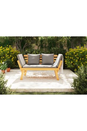 ambia GARDEN Gartenbank, Grau, Akazie, Holz, Textil, Akazie, massiv, 2-Sitzer, F&uuml;llung: Polyester, 198x78x68 cm, FSC 100%, Gartenm&ouml;bel, Gartenb&auml;nke