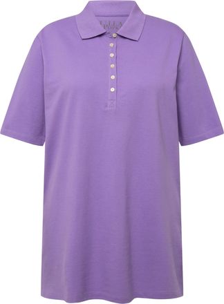 Ulla Popken Damen gro&szlig;e Gr&ouml;&szlig;en Poloshirt, T-Shirt mit Samtband-Knopfleiste, Basic-Shirt, Polokragen, Baumwolle Blauer Flieder 50+ 637297811-50+