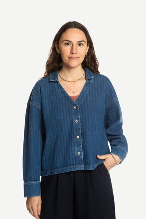 Matona Damen vegan Bluse Denim Herringbone Blau